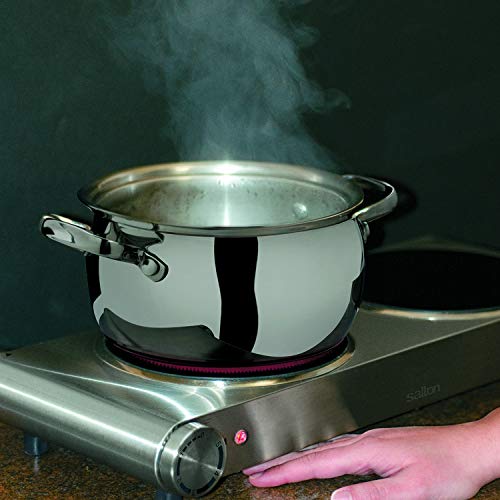 Salton HP1269, Infrared Portable Double Electric Cooktop, 7.4 inch, Stainless Steel