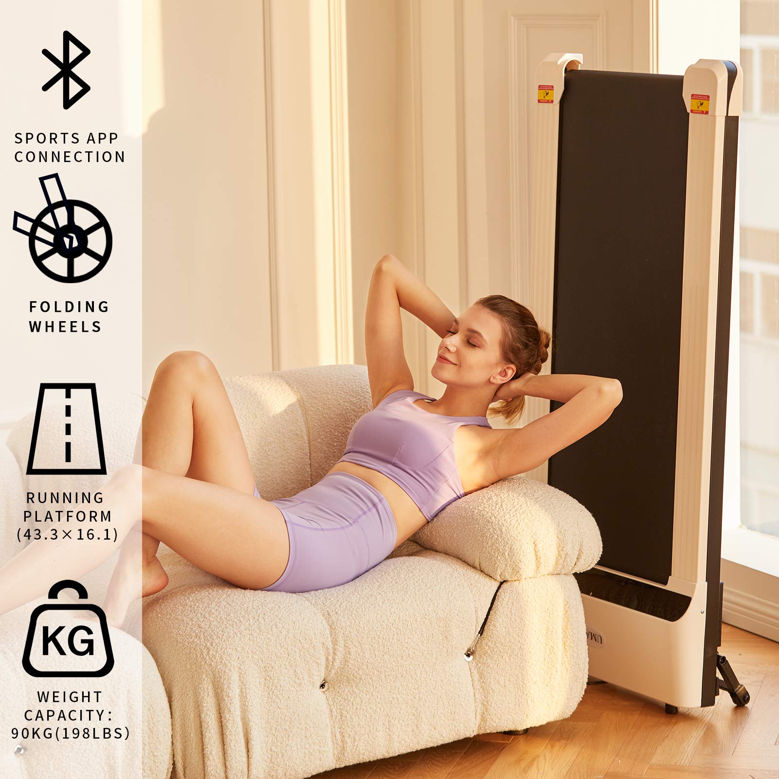 UMAY Under Desk Treadmill Without Assembling for Home & Office with Foldable Wheels, Small Walking Jogging Machine Exercise Machine with Low Noise & Sports App