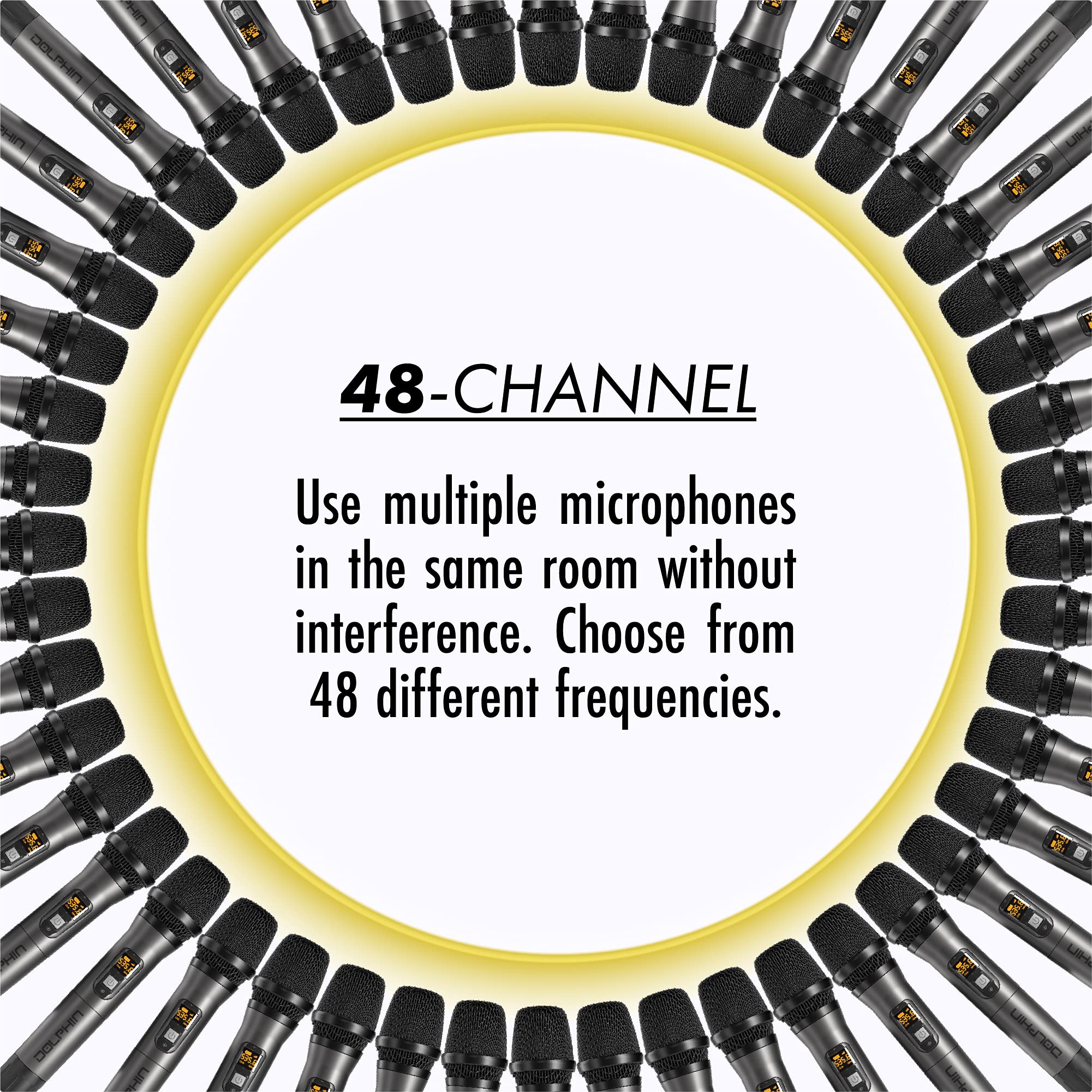 Wireless Microphone by Dolphin, MCX10 Portable Handheld Cordless Karaoke Microphone for Speakers with Transmitter, Silicon Ring, and Batteries