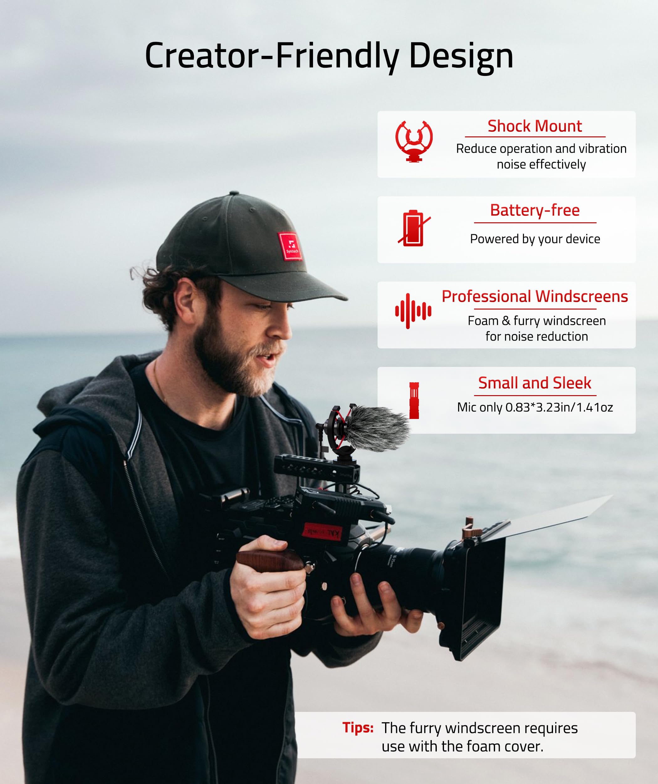 Syntech 2-in-1 Video Microphone for Creators Recording, Camera Microphone with Shock Mount and Windshields Compatible with DSLR Camera, iPhone, Android, Camcorder, Shotgun Mic for Vlog