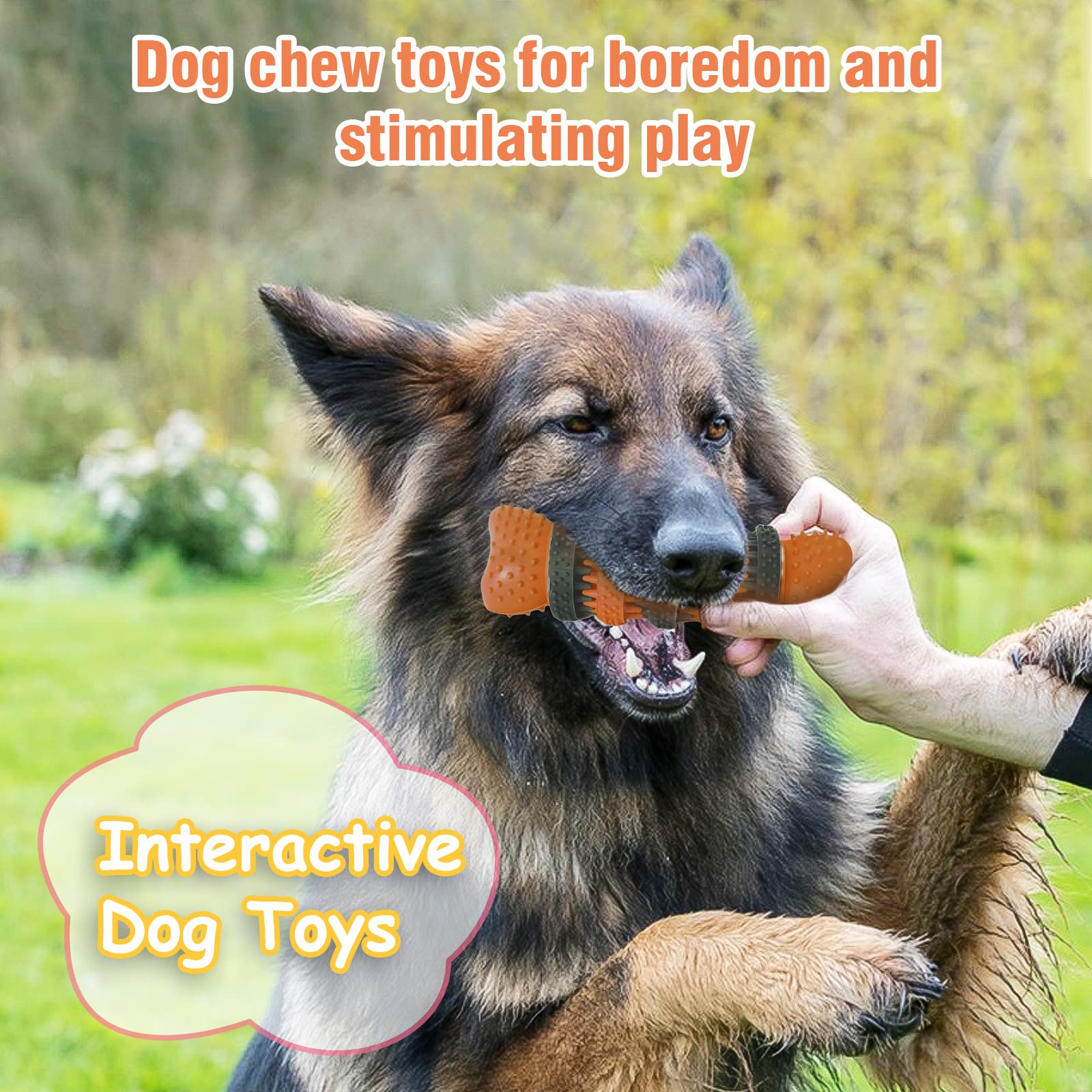 Qufusaty Dog Chew Toys for Aggressive Chewers, Natural Rubber Long-Lasting Tough Bone Dog Toy for Small & Medium Breed,Orange