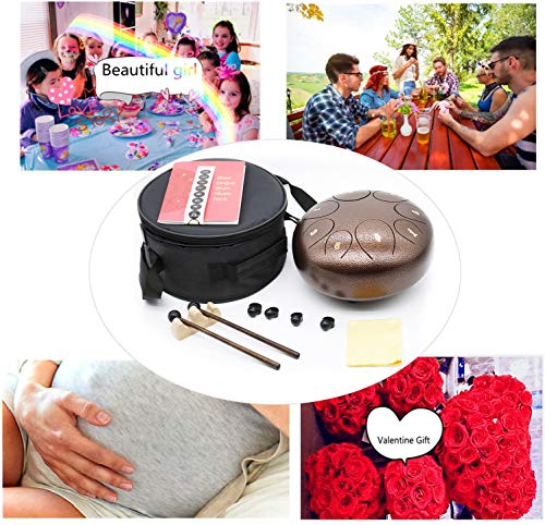 Steel Tongue Drum Tank Drum - Standard C Key 8 Notes 8 inches Pan Drum - Percussion Instrument with Drum Mallets -Handpan Drum with Bag, Music Book, Finger Picks for Camping, Meditation, or Yoga