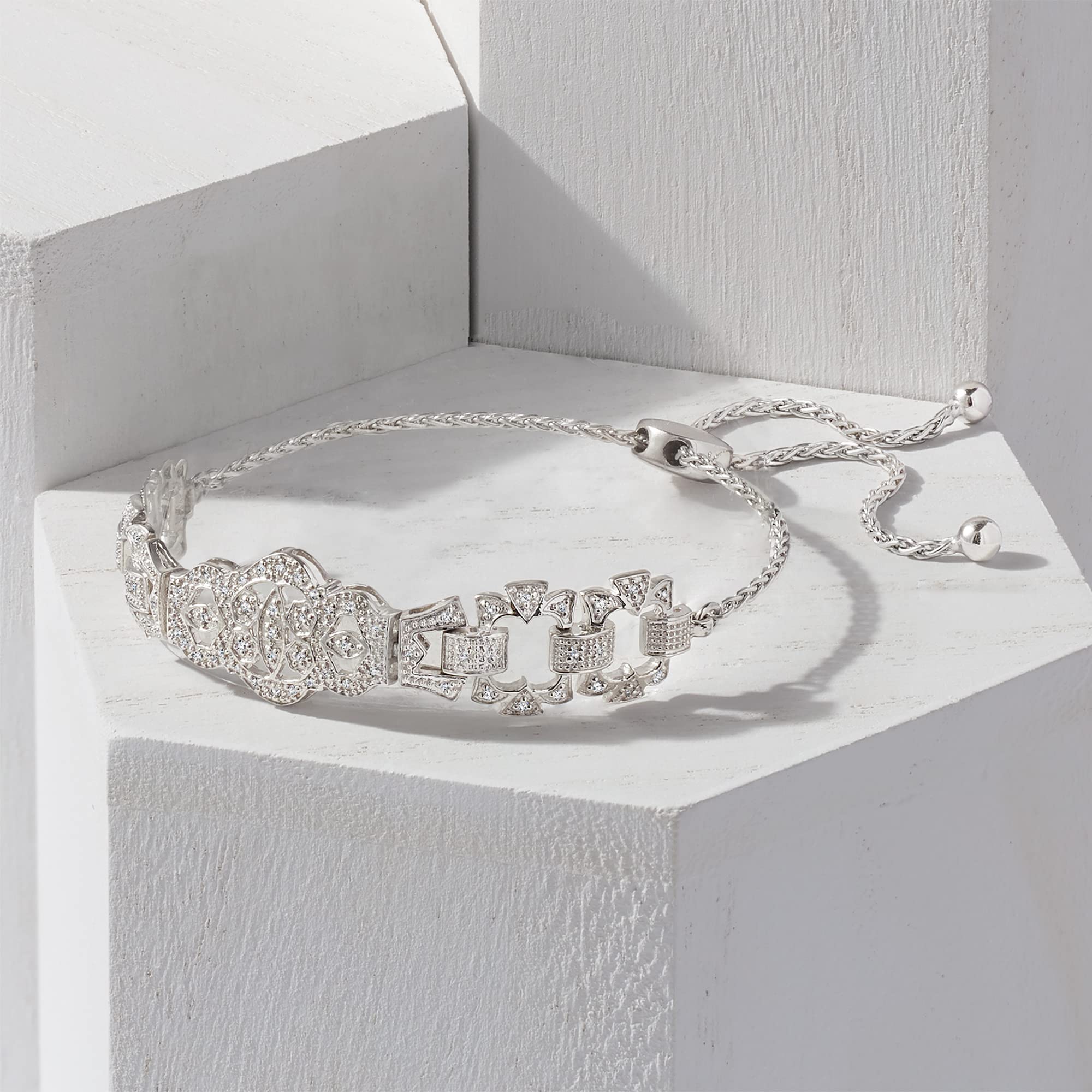 Ross-Simons 0.25 ct. t.w. Diamond Openwork Bolo Bracelet in Sterling Silver
