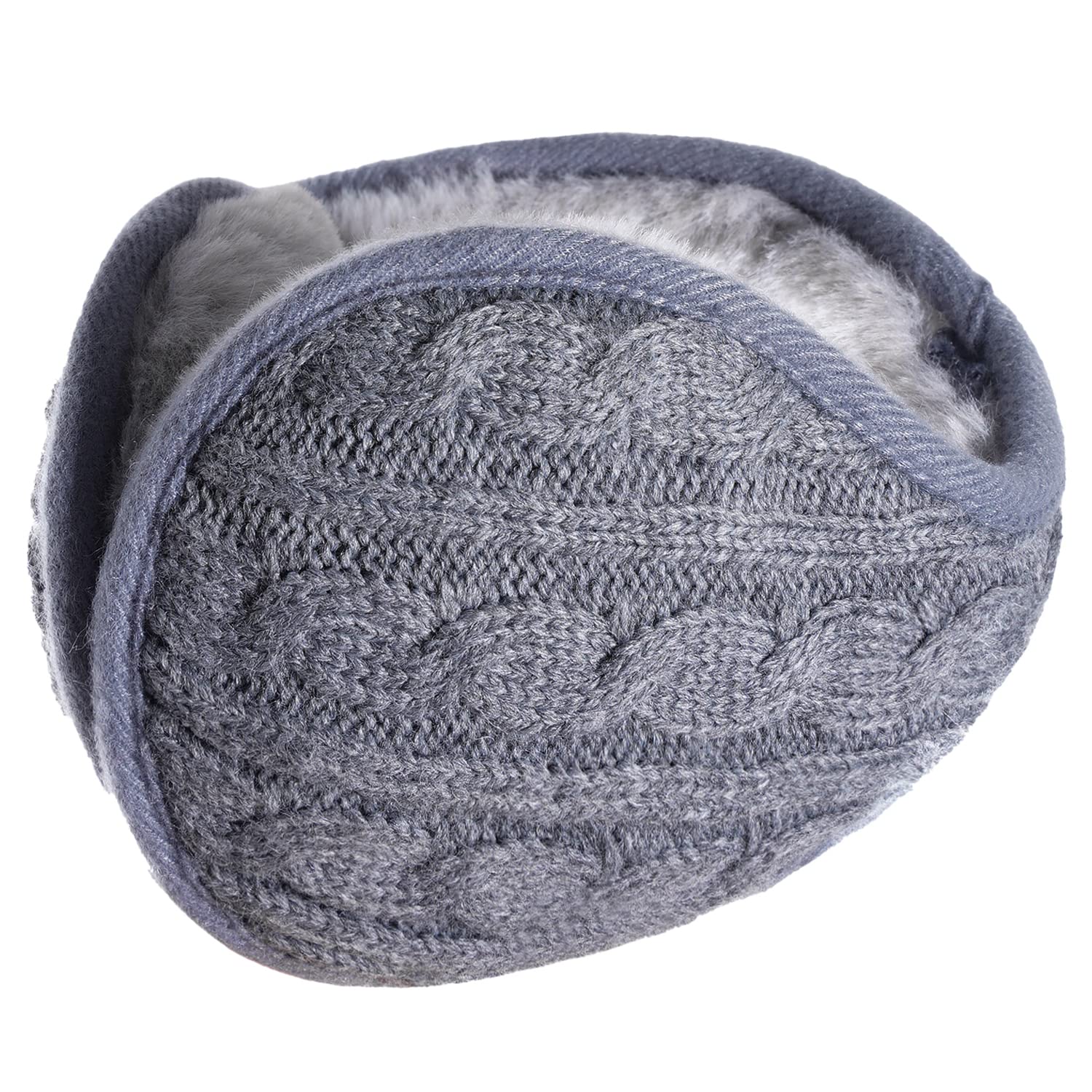 Sami Time Foldable Womens Ear Muffs,Winter Ear Warmers/Covers,Cable Knit Furry Fleece Unisex Earmuffs for Winter (A Gray)