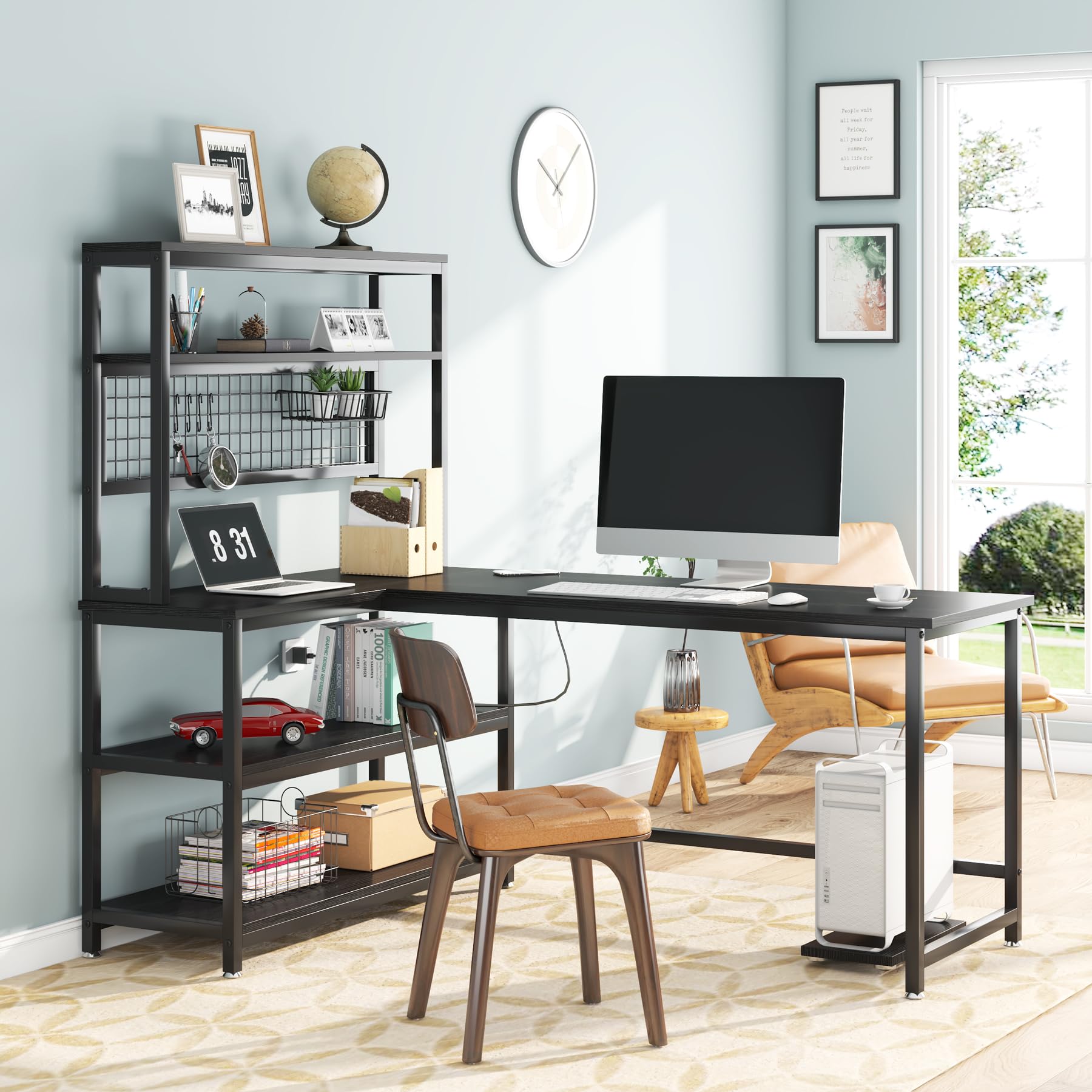 Tribesigns 67" Large Computer Desk with 9 Storage Shelves, Office Desk Study Table Writing Desk Workstation with Hutch Bookshelf for Home Office (Rustic)