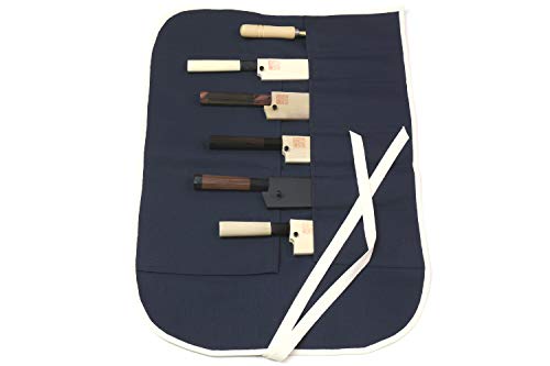 Yoshihiro Cotton Knife Pouch/bag Japanese Sushi Chef Knife Accessories (6 Slots) (Dark Navy)