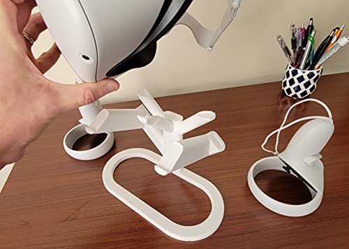 Virtual Reality (VR) Stand for Oculus Quest 2 Headset and Controllers - Znet3D (White)