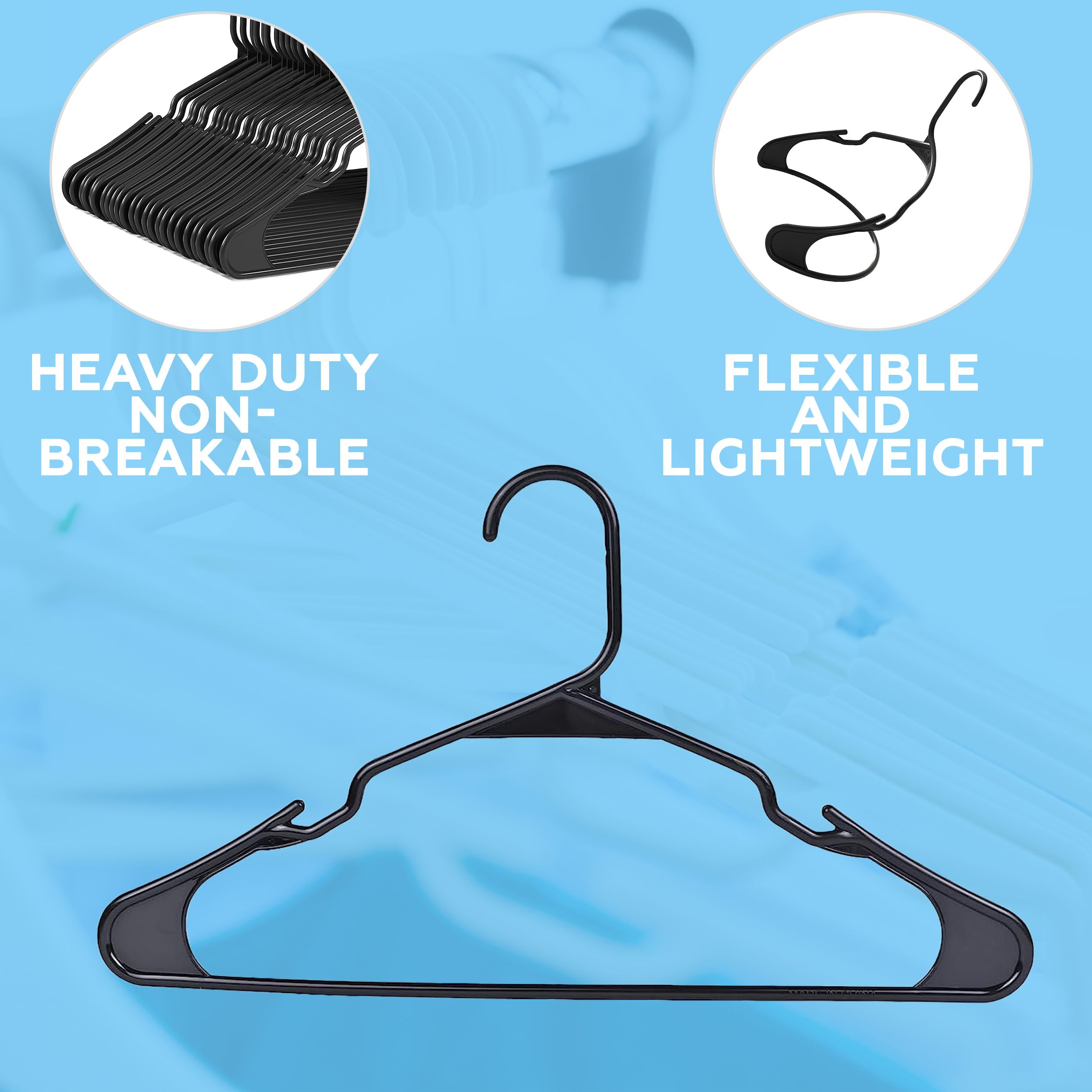 Plastic Hangers 20, 40, 60 Pack β Space Saving Hangers for Clothes β Black Plastic Hangers for Neatly Hanging Clothing, Shirts, Jackets, Pants, Laundry, Dresses & More (20 Pack)