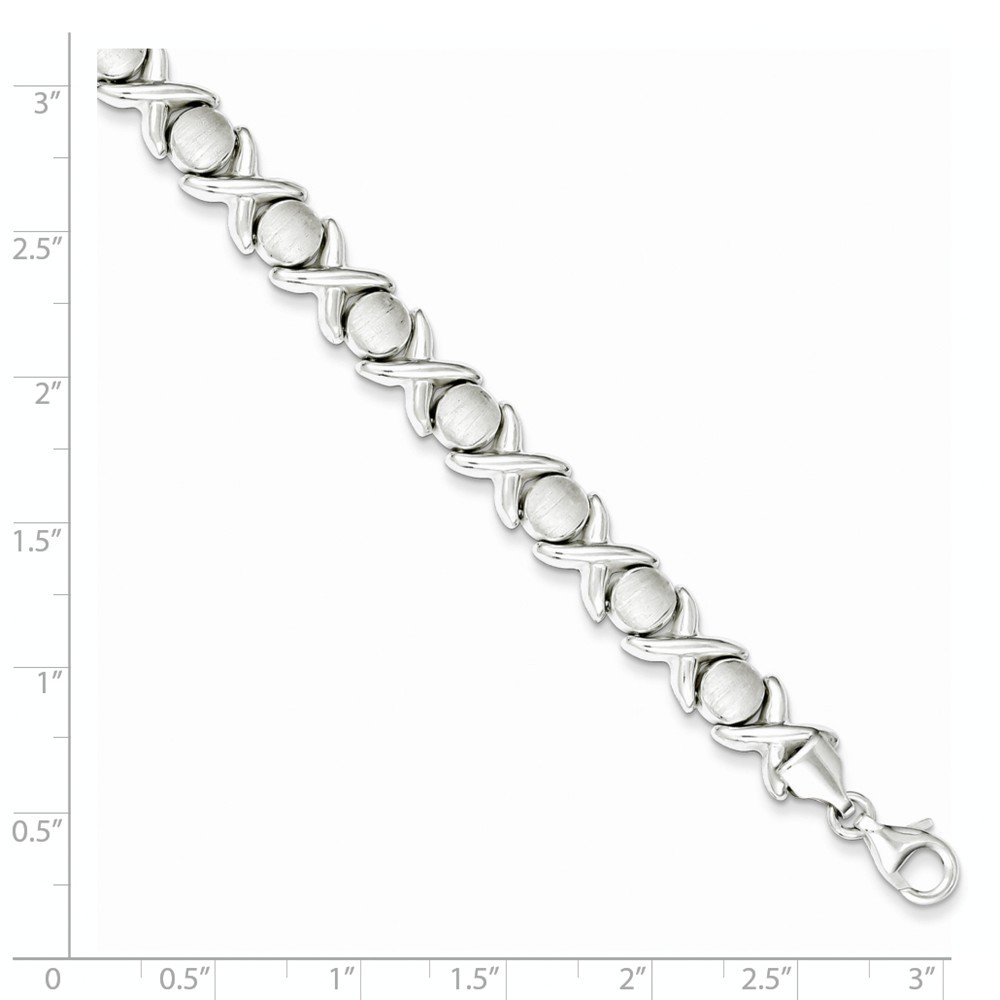 Solid 925 Sterling Silver Polished and Satin X AND O XOXO Bracelet - with Secure Lobster Lock Clasp 7"