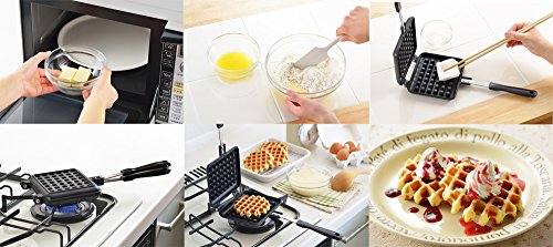 Yoshikawa SJ2275 Waffle Maker, Single, Fluorine Treatment, For Gas Stoves, Black, 13.6 x 5.6 x 1.3 inches (34.5 x 14.3 x 3.2 cm)