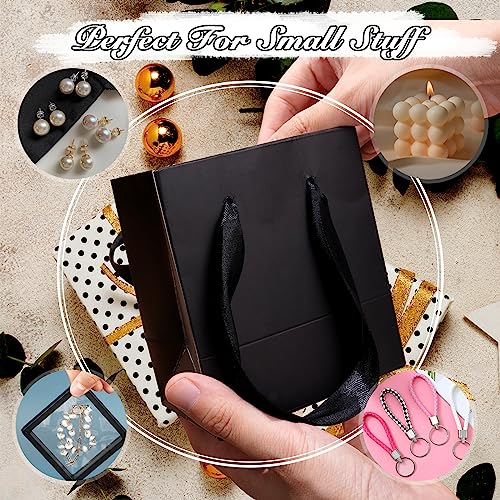 Plauthus 16 Pack Mini Black Gift Bags with Handles & Tissue Paper, Small Gift Bags Bulk for Wedding, Bridal, Birthday, Holiday (4.5β x4β x2.75β)