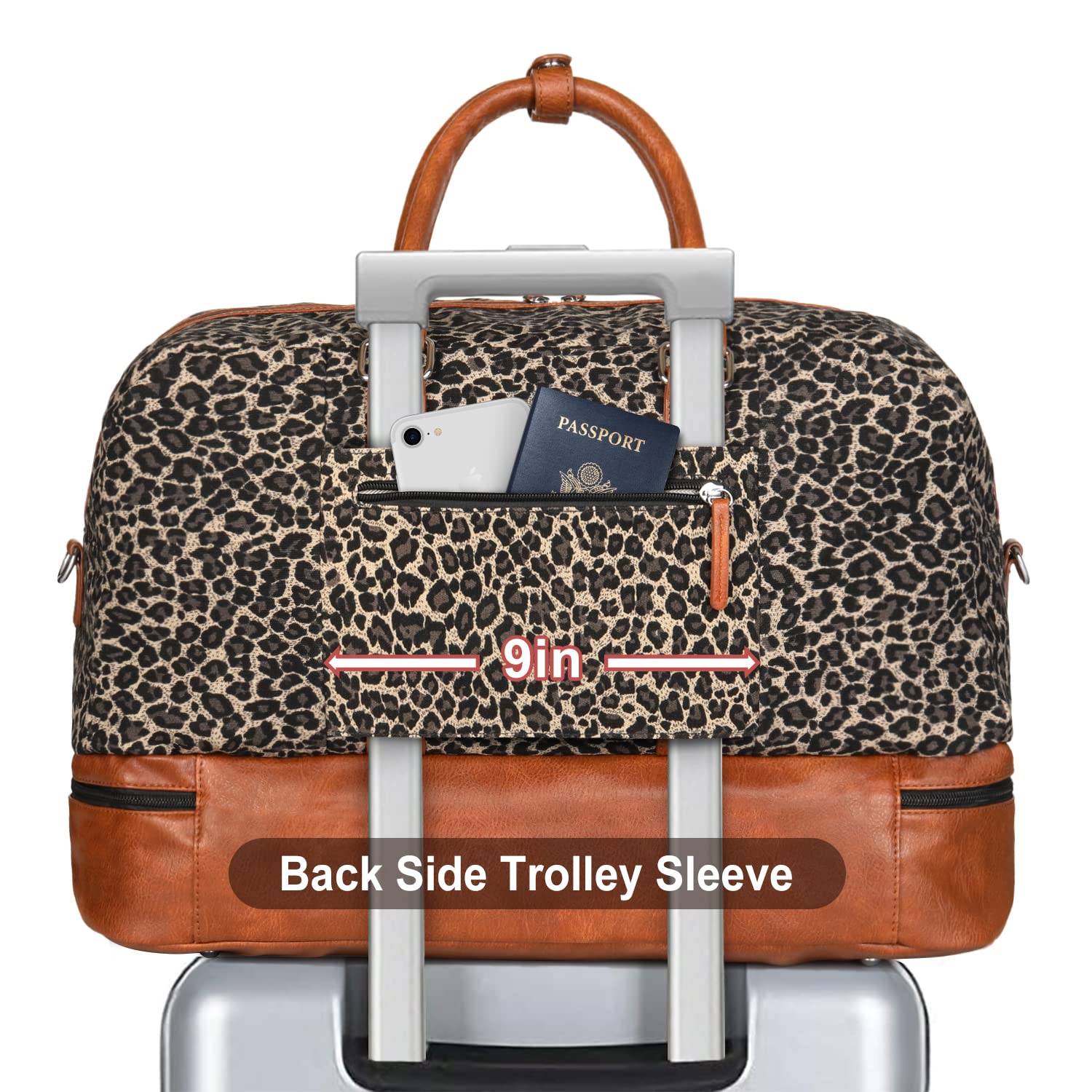Weekender Bags for Women, Large Overnight Bag Canvas Travel Duffel Bag Carry On Tote with Shoe Compartment 21" 3Pcs Set