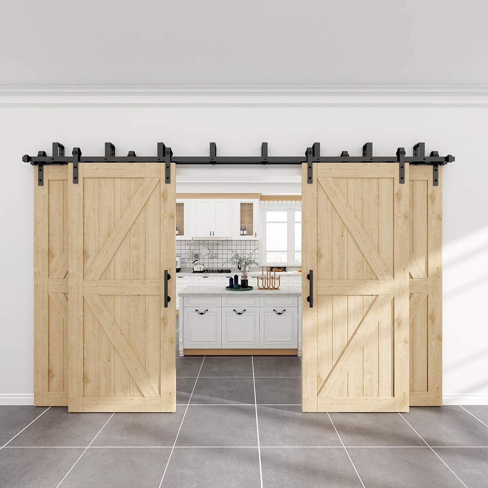 WINSOON 10FT Sliding Barn Wood Door Hardware Cabinet Closet Kit with 2PCS 12 Inch Sliding Barn Door Handles Black Hardware with Pull and Flush Barn Door Handle Set