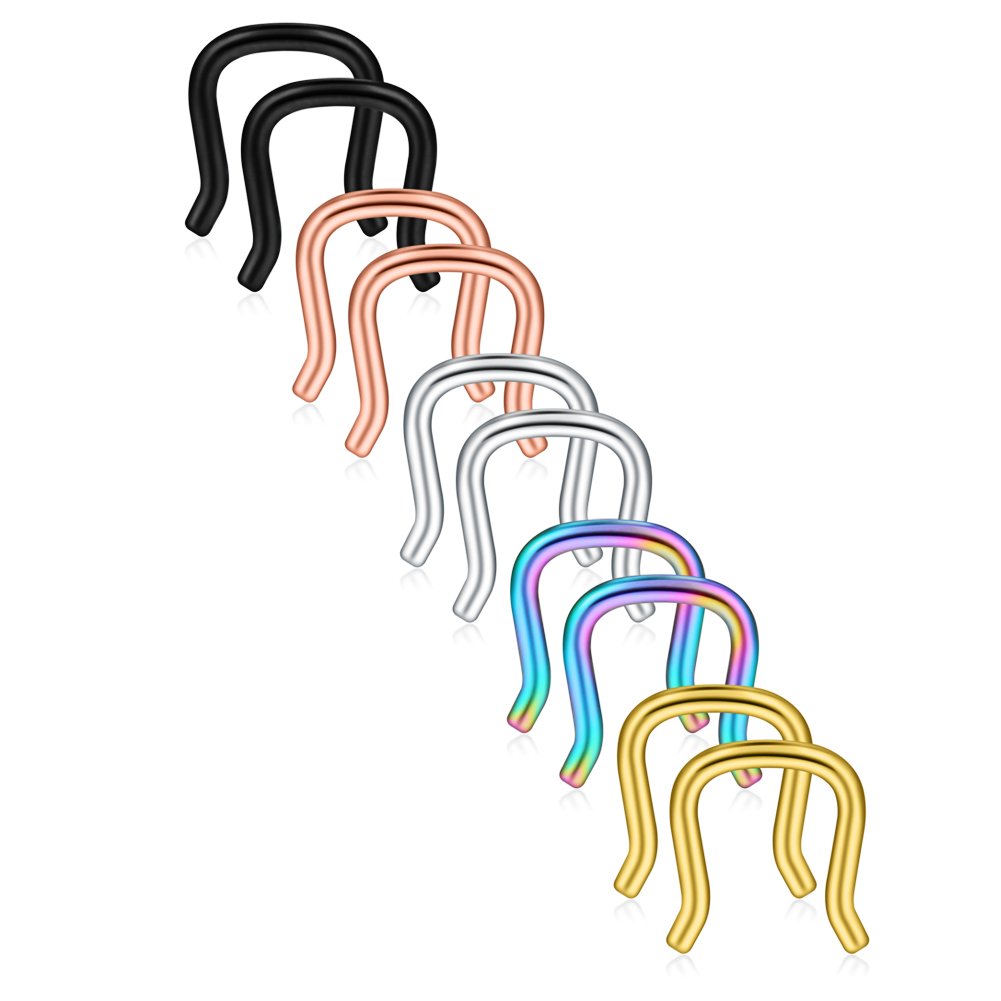 SCERRING 316L Surgical Steel U-Shaped Nose Ring Septum Piercing Hanger Retainer 16g 10PCS - Style 1#