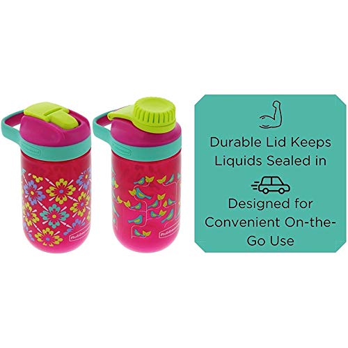 Rubbermaid Kids Water Bottle Sip, Chug - Leak-Proof Reusable Container - Help Keep Your Kids Hydrated - BPA-Free - Equipped with Protective Spout Cover - 14 Ounces, Flowers with Birds, 2 Pack