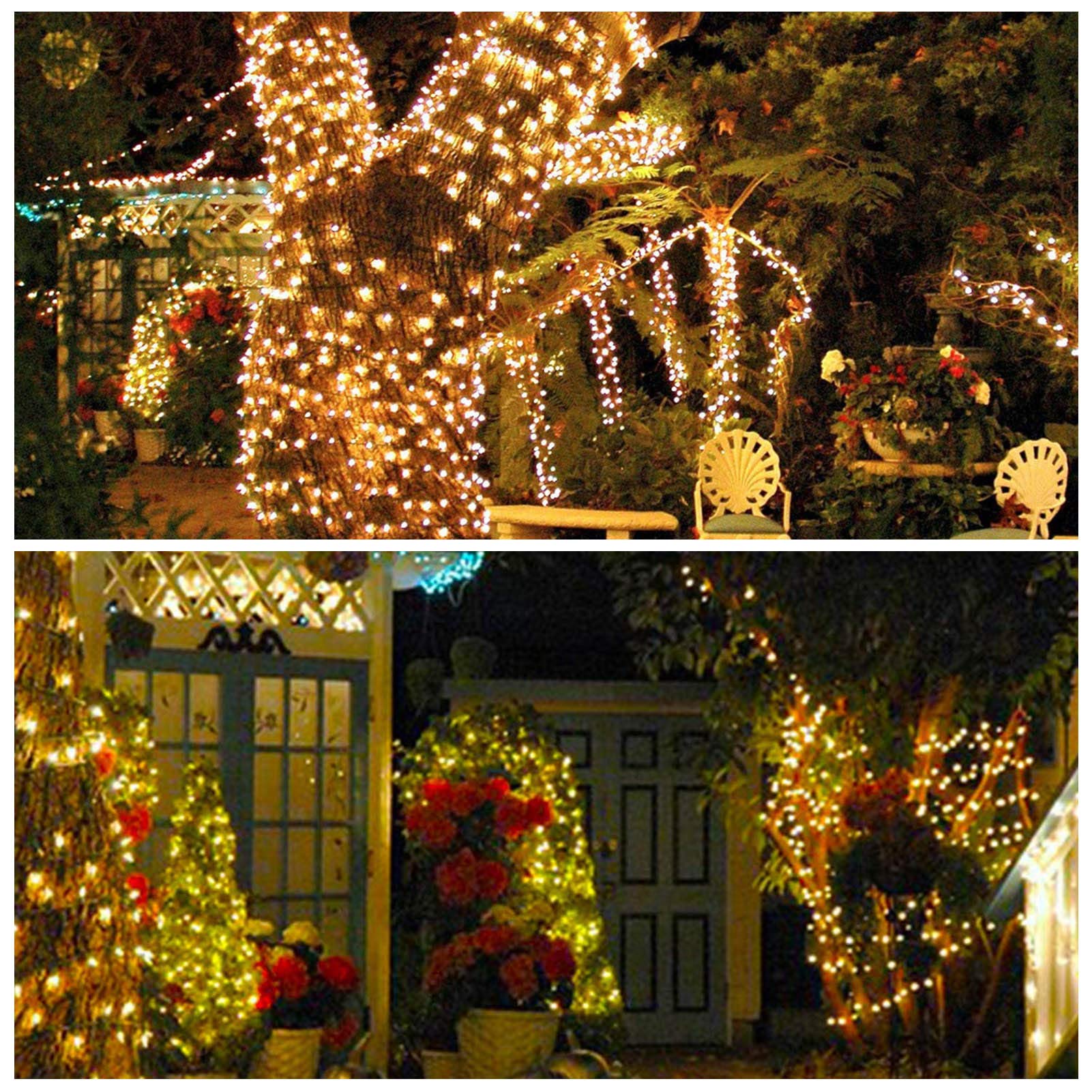 SPRKLINLIN 2-Pack Solar String Lights Outdoor, 40ft 100-LED 8-Modes Solar Powered String Lights, Fairy Lights for Garden Patio Yard Wedding Party Christmas Decorations (Warm White)