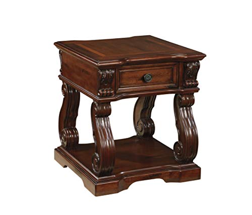 Signature Design by Ashley Alymere Traditional Square End Table, Hand-Finished with 1 Storage Drawer, Dark Brown