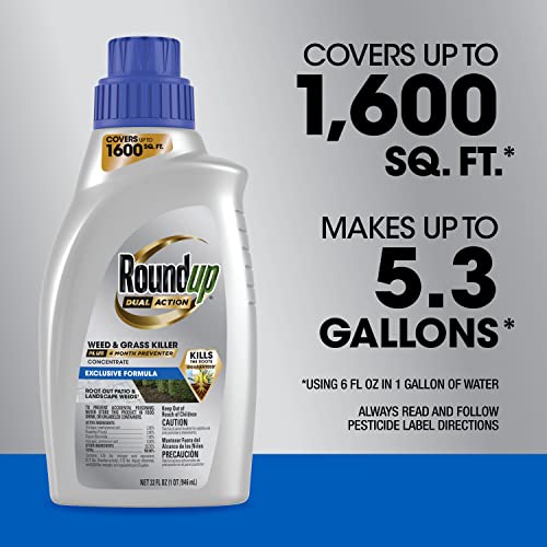 Roundup Dual Action Weed & Grass Killer Plus 4 Month Preventer Concentrate, 32 fl. oz.