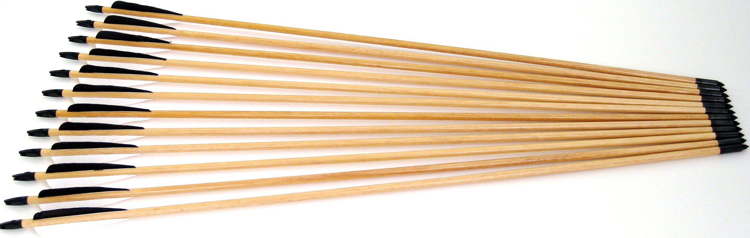 Shiny Black 12 Handsome, Premium Wood Arrows with Turkey Feathers & Stainless Steel Field Points - for Recurve, Compound, or Long Bow. 50-70# Spine Weight. 30 Inches.