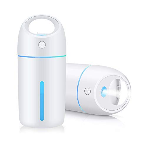 Ultrasonic Air Humidifier with 7 Colors LED, 280ml Adjustable Mist Modes, USB Rechargeable & Quiet Operation & Auto Shut-Off for Office Travel Home Baby