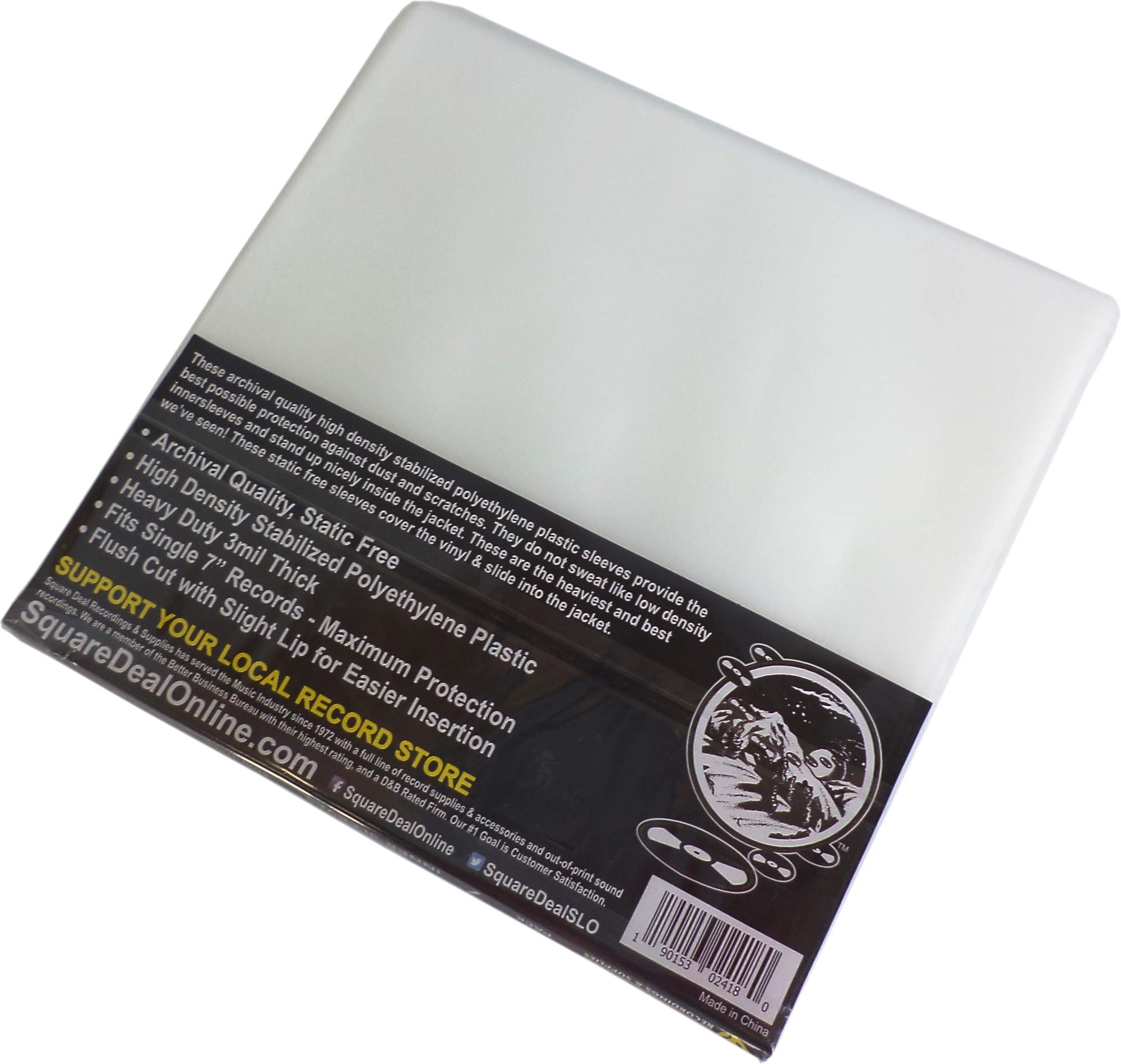 Square Deal Recordings & Supplies 7" Record Inner Sleeves - High Density Polyethylene - Heavy Duty 3 mil - #07IH03 - Set of 50
