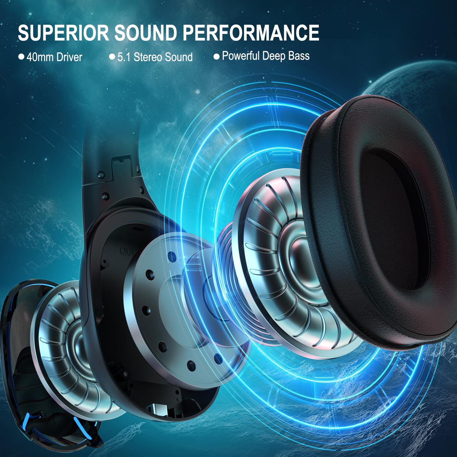 Wireless Gaming Headset for PC, PS5, PS4, Switch, Over Ear Wireless Gaming Headphones with Noise-canceling mic, 7.1 Stereo Sound, 3.5mm Jack Wired Mode for Xbox, Mac Nintendo NES Games (Red)