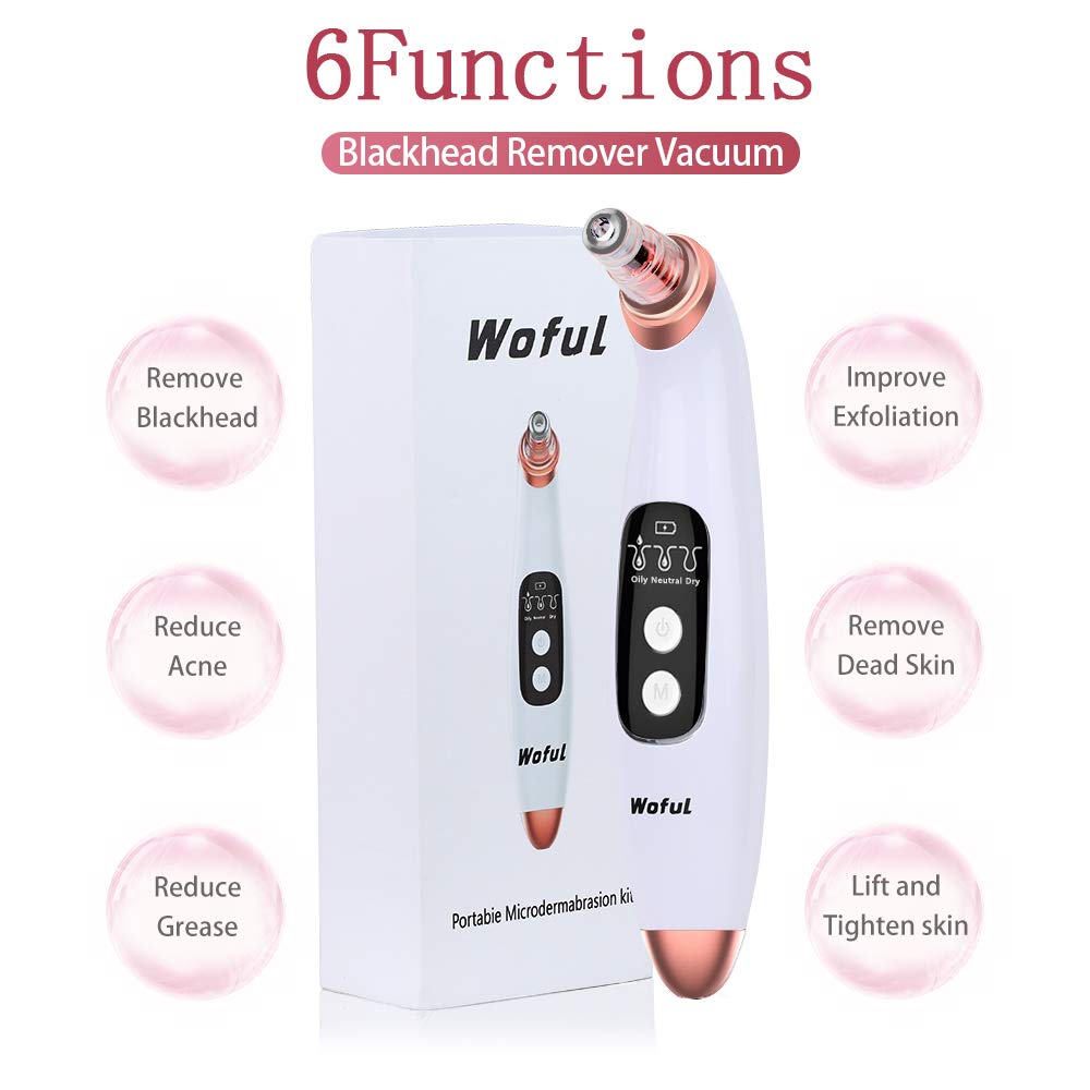 Woful Blackhead Remover Vacuum,Black Head Pore Vacuum with 6 Probes, Microdermabrasion Blackhead Extractor Tool (Blackhead Remover)