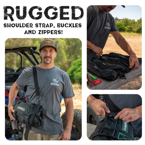 Rhino USA Tool Bag Roll - Heavy Duty Canvas Organizer Pouch for Tools - Ultimate Travel Tool Storage Kit for UTV, Car, Truck, 4x4 Offroad - Upgraded with Labeled & Removable Pouches - Secured for Life
