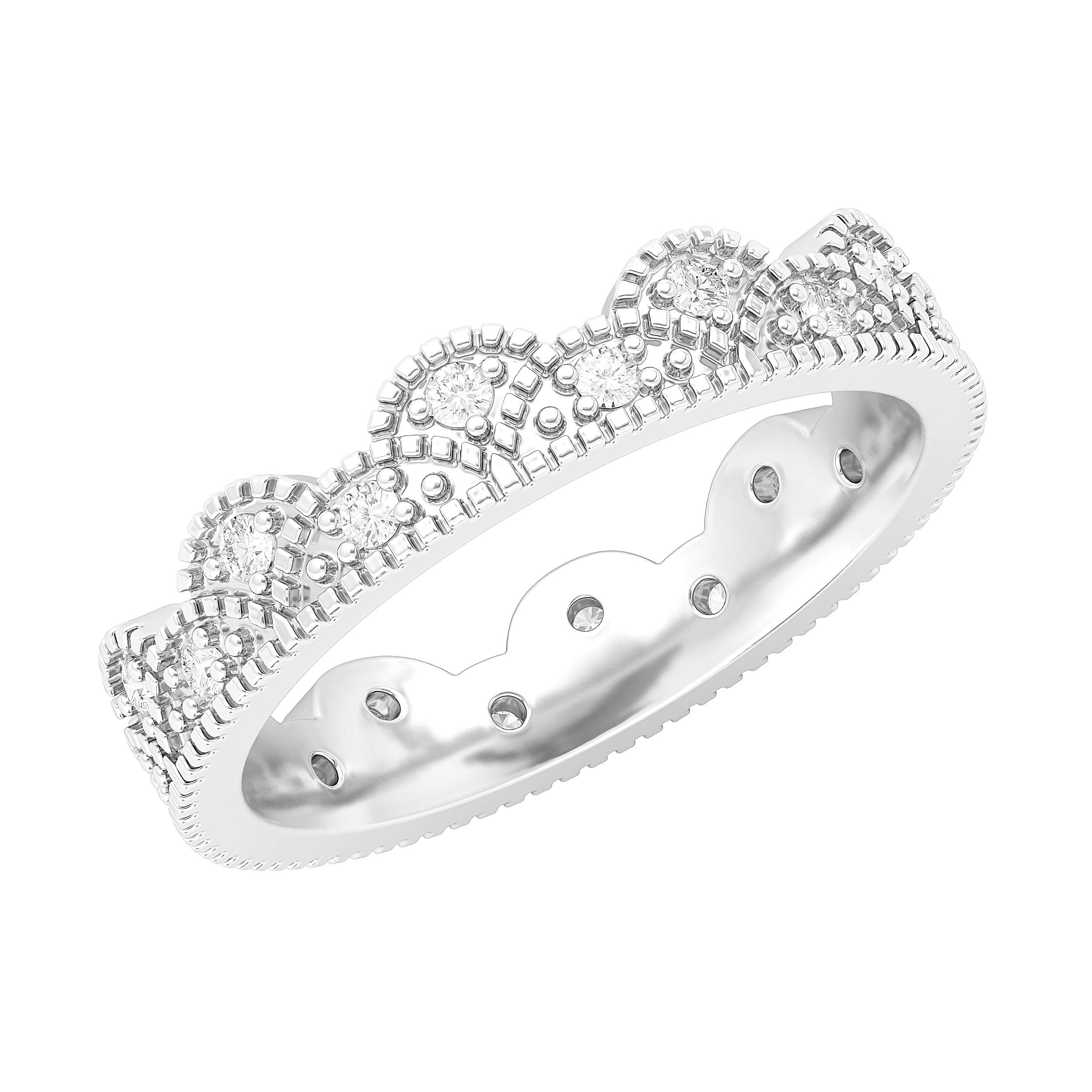 Sterling Silver Vintage Milgrain Eternity Band Simulated Diamond Ring Crown Wedding Band For Women (6)