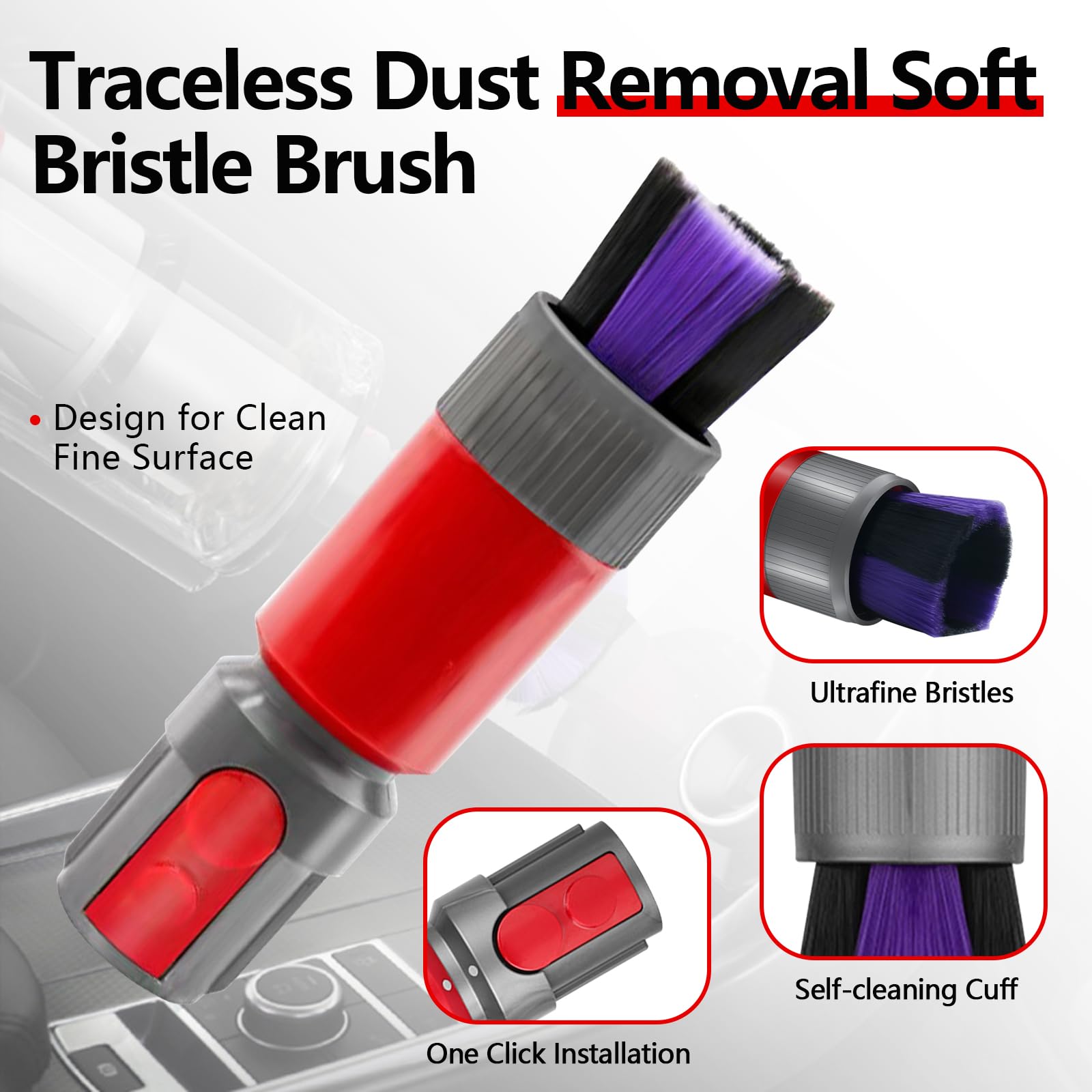 RUNGLI Traceless Dust Brush Compatible with V7 V8 V10 V11 V12 V15 Vacuum Cleaners Self-cleaning Soft Bristle Dust Removal Brush, for fine Surfaces.