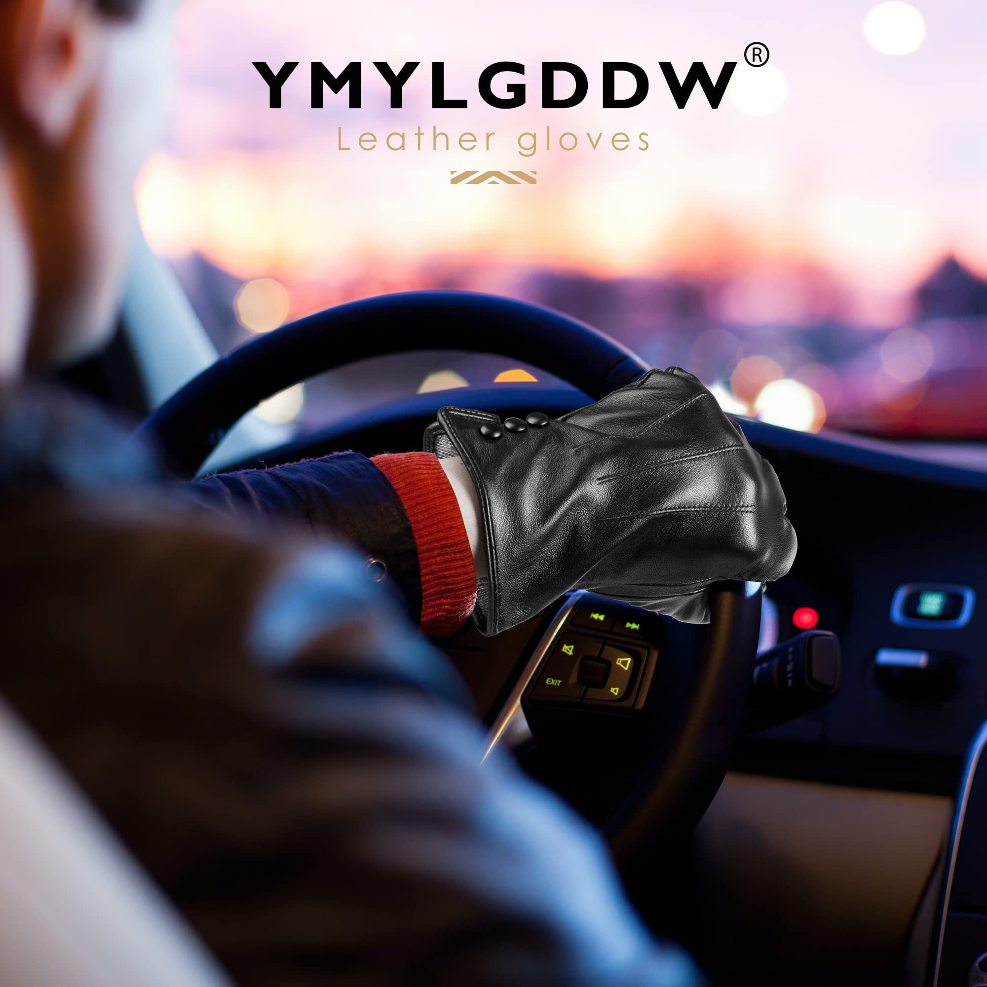 YMYLGDDW Leather Gloves for Men Winter Gloves Genuine Sheepskin Gloves Warm Wool Lining Driving Touch Screen Gloves