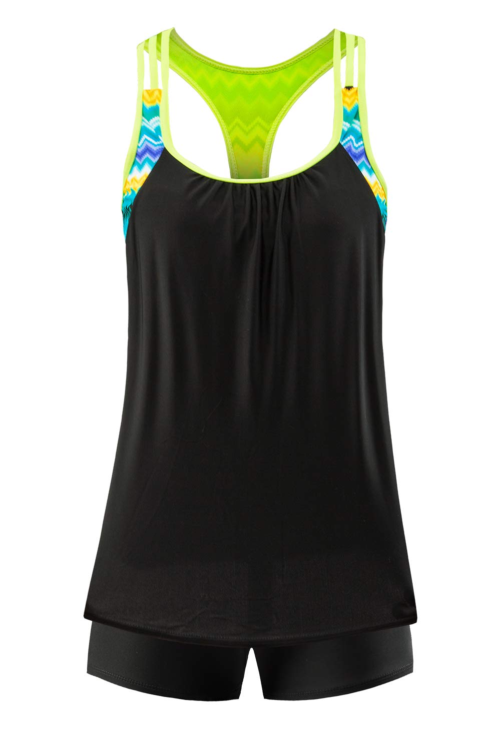 REKITA Women's Swimsuits Color Block Tankini Top Boyshort Swimwear
