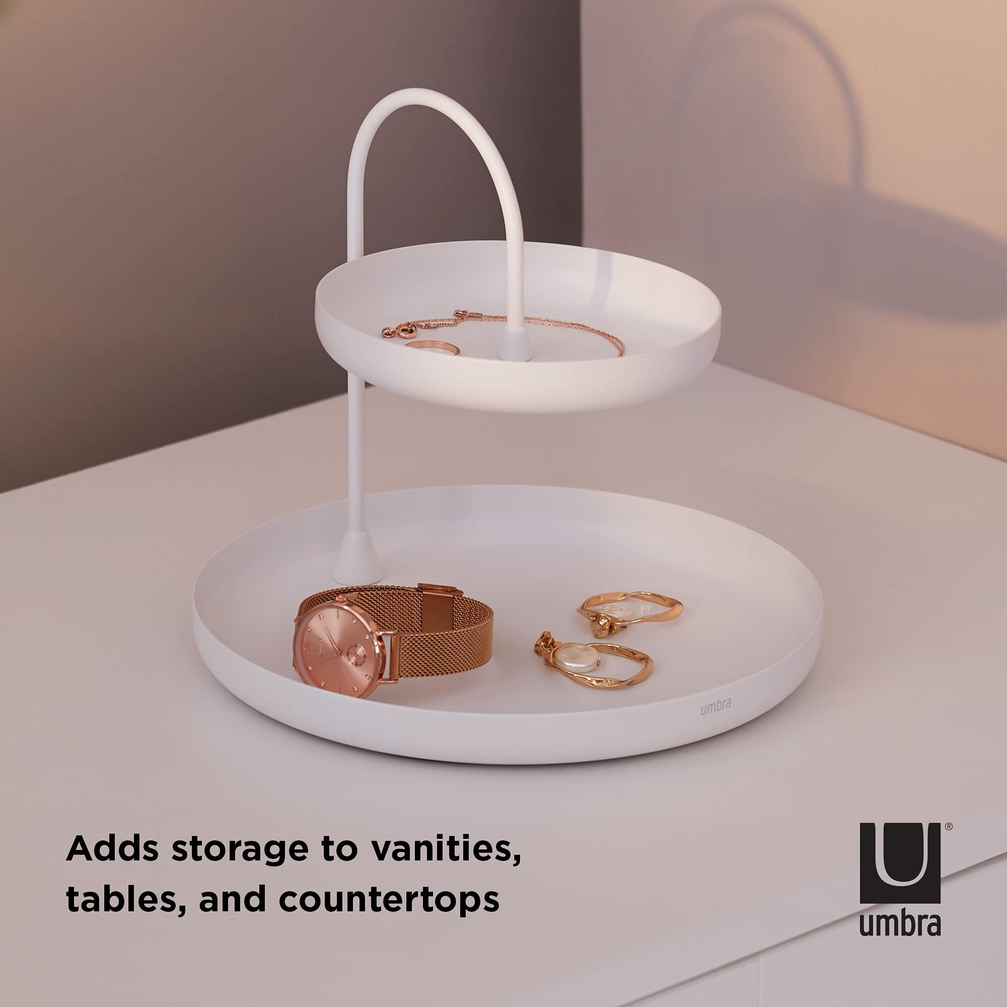 Umbra Poise Large, Double, Attractive Storage You Can Leave Out, Two-Tiered Jewelry Tray, Accessory Holder, White
