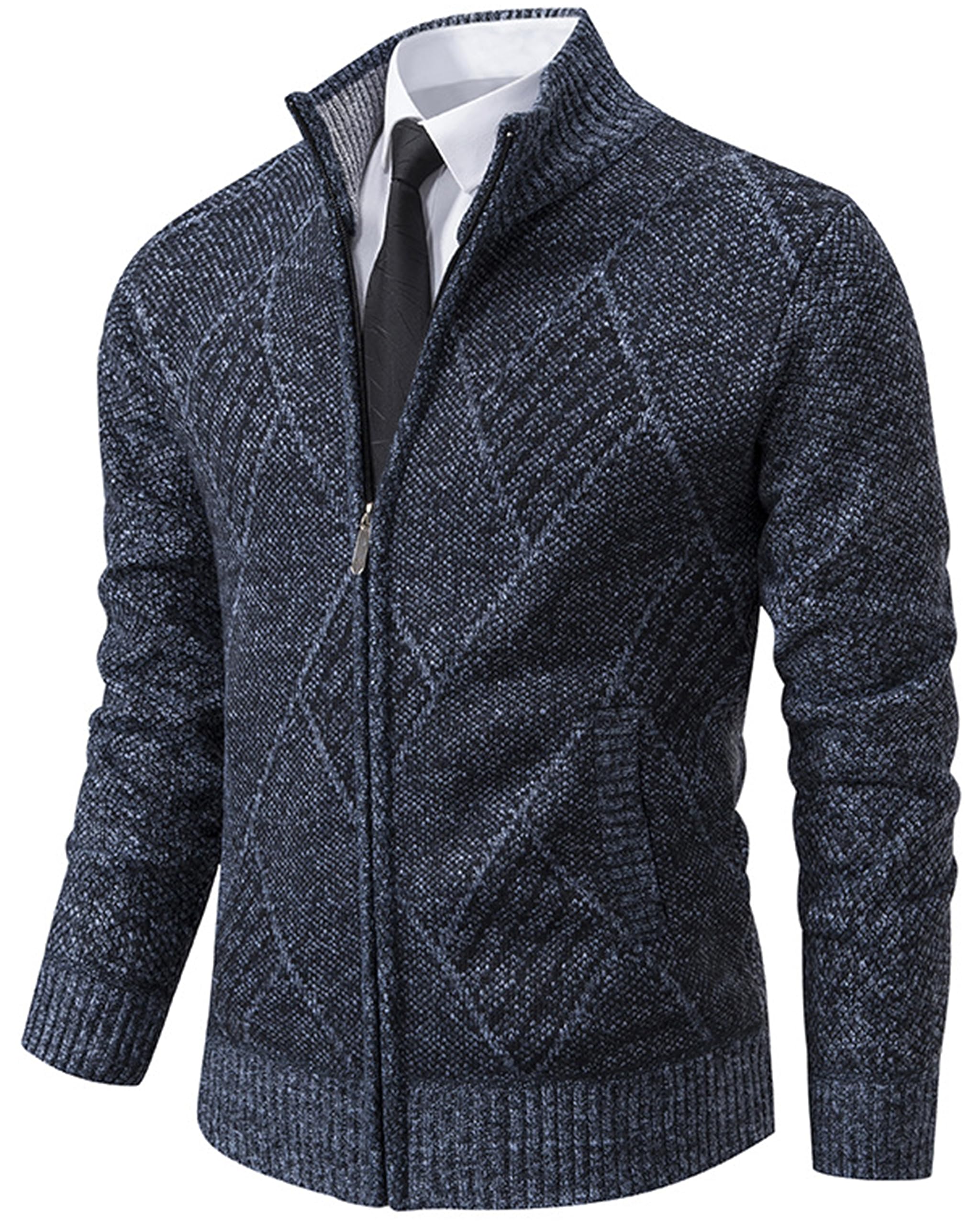 VtuAOL Men's Cardigan Sweater Warm Soft Knit Full Zip Sweater Winter Coat for Men Blue US S