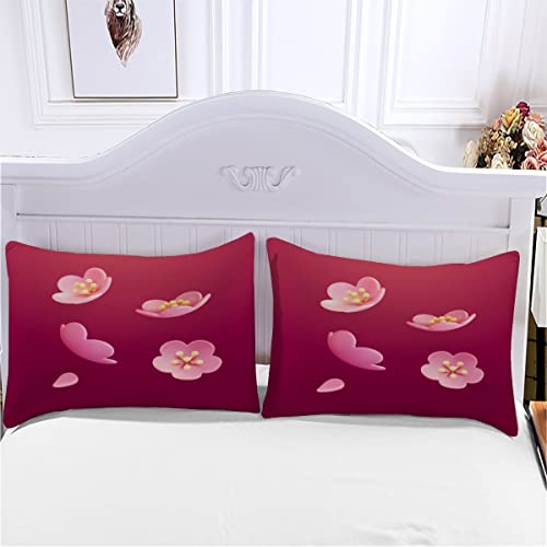 Quilt Cover Queen Size Pink Flower 3D Bedding Sets Peach Blossom Duvet Cover Breathable Hypoallergenic Stain Wrinkle Resistant Microfiber with Zipper Closure,beding Set with 2 Pillowcase