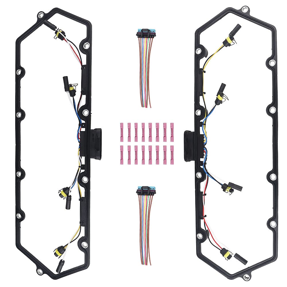 WMPHE Compatible with 2 Valve Cover Gaskets + Inner Injector Glow Plug Harness with Relay + 8 Glow Plugs Ford F250 F350 E250 E350 Diesel Powerstroke 7.3L 1999 2000 2001 2002 2003, OEM F81Z-6584-AA