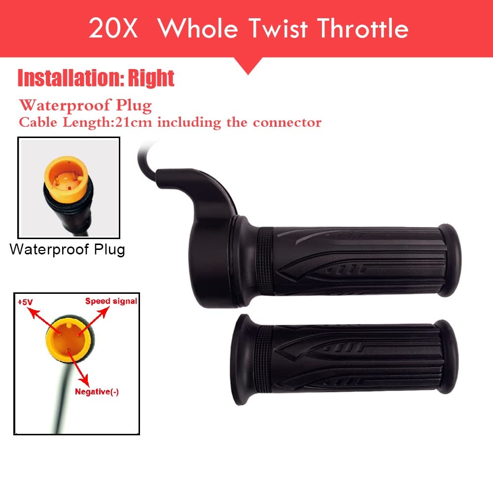 通用 Electric Motorcycle Accelerator Right Hand Full Twist Throttle Ebike Throttle Compatible 12V-72V Suitable for Electric Bicycle Ebike Conversion Kit 3PIN Waterproof Connector