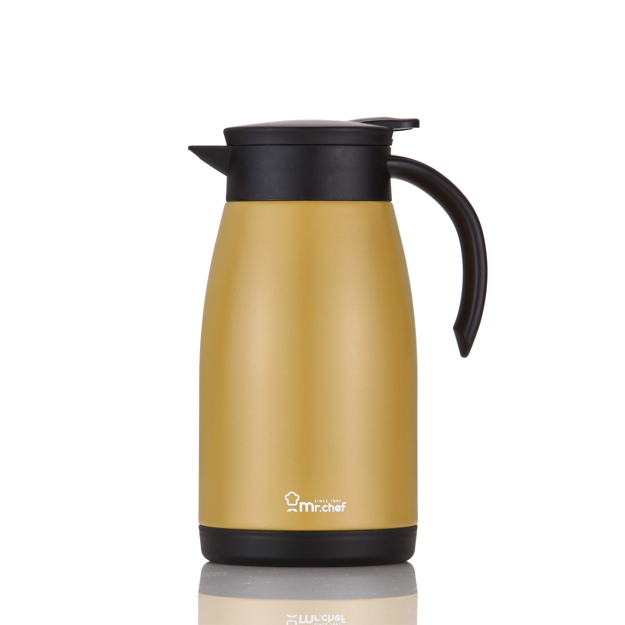 SINCE 1997 MR.CHEF 34Oz Thermal Coffee Carafe, Insulated Stainless Steel Coffee Carafes for Keeping Hot/Double Walled Vacuum Coffee Carafe (Gold, 1L)