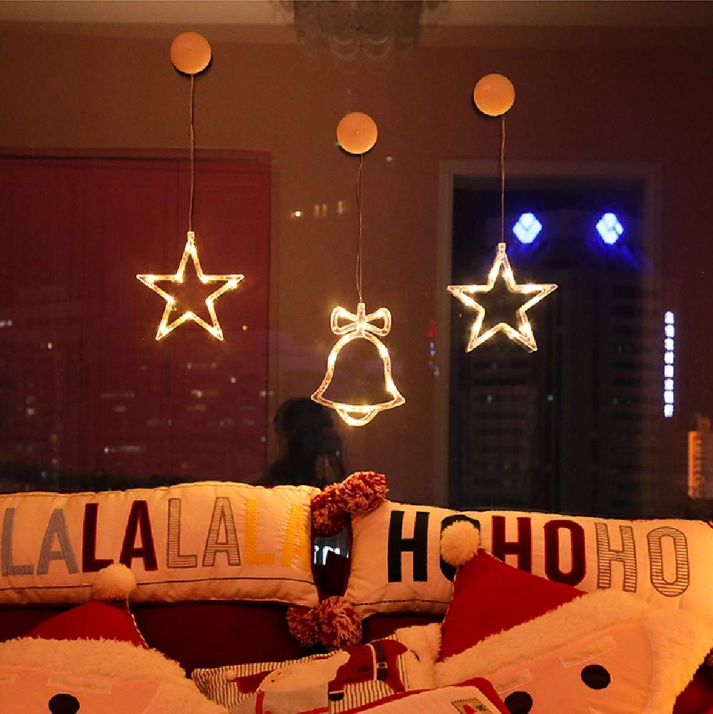 Sezrgiu 3 Pack LED Bells Christmas Tree String Light Window Hanging Ornament Starry Fairy Light Battery Operated Lamp for Window Festival Xmas Party Decoration (30CM Wire, 3 Pack Bells)