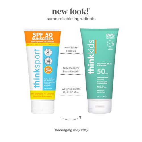 Thinksport Kids SPF 50+ Mineral Sunscreen β Safe, Natural Sunblock for Children - Water Resistant Sun Cream β Broad Spectrum UVA/UVB Sun Protection β Vegan, Reef Friendly Sun Lotion, 6oz