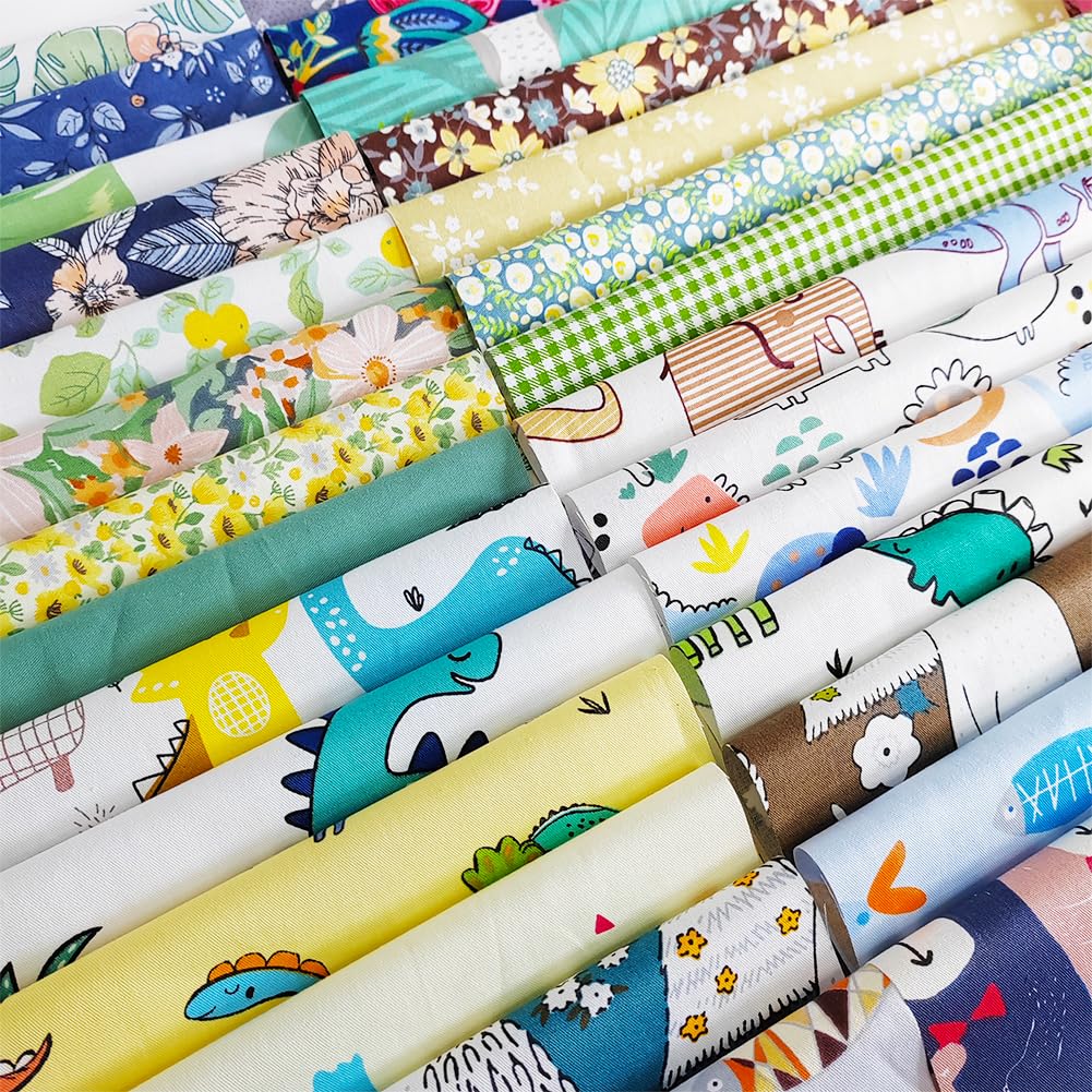 QiMicody 44pcs Cotton 9.8” x 9.8”(25cm x 25cm) Squares Quilting Fabric bundles, Pre-Cut Squares Sheets for Patchwork Sewing Quilting Crafting, No Repeat Patterns.
