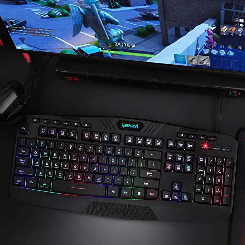 Redragon K503 PC Gaming Keyboard, RGB LED Backlit, Wired, Multimedia Keys, Silent USB Keyboard with Wrist Rest for Windows PC Games (Black)
