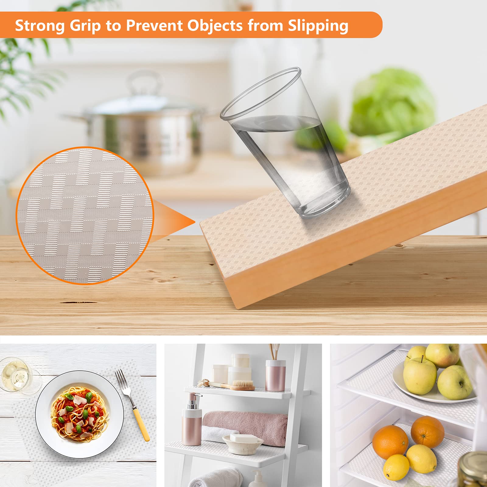 Shelf Liners for Kitchen Cabinets Refrigerator Liners Waterproof & Oil-Proof Kitchen Cupboard Liner Non-Slip Drawer Mats EVA Material Non Adhesive Fridge Liner for Shelves