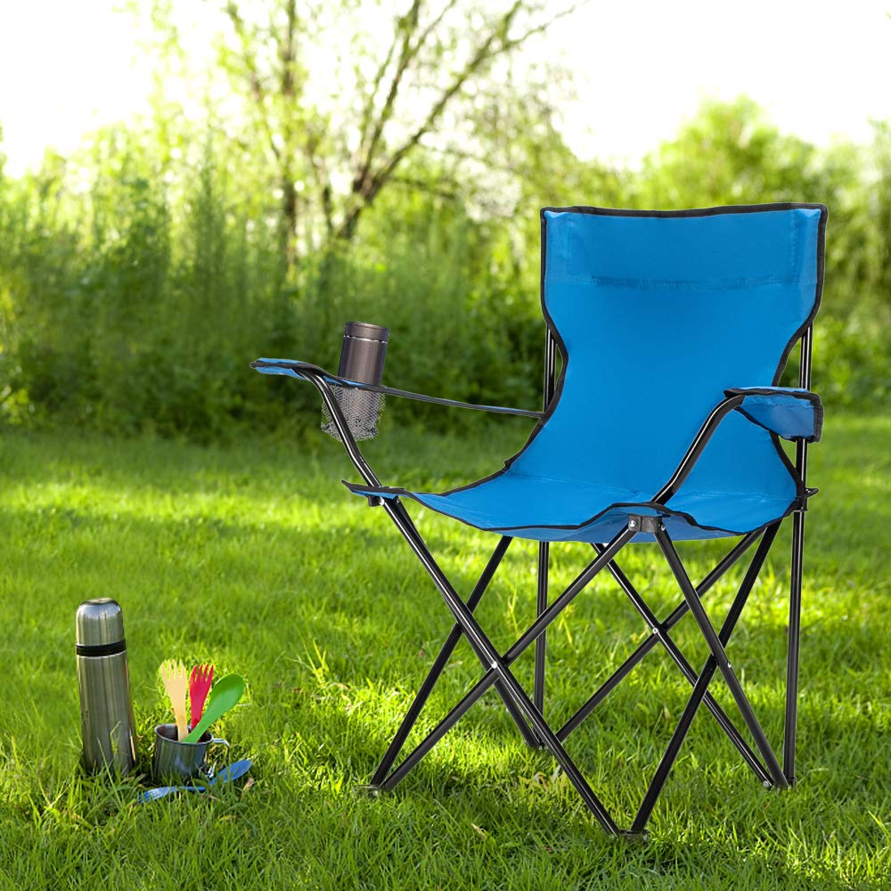 SSLine Folding Beach Camping Chair Portable Lightweight Lawn Chairs w/Back and Arm Outdoor Small Compact Hiking Picnic Chairs with Carry Bag & Cup Holder - 230lbs Load Capacity