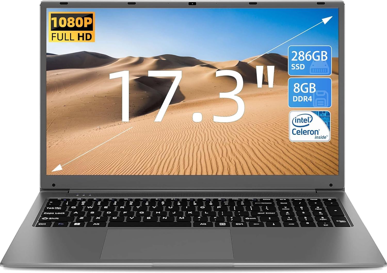 SGIN 17 Inch Laptop, 8GB RAM 256GB SSD Notebook Computer with Intel Celeron Quad Core Processor, IPS FHD Display, Webcam, Dual Wi-Fi, Buletooth 4.2, Mini HDMI, USB 3.0 (Gray)