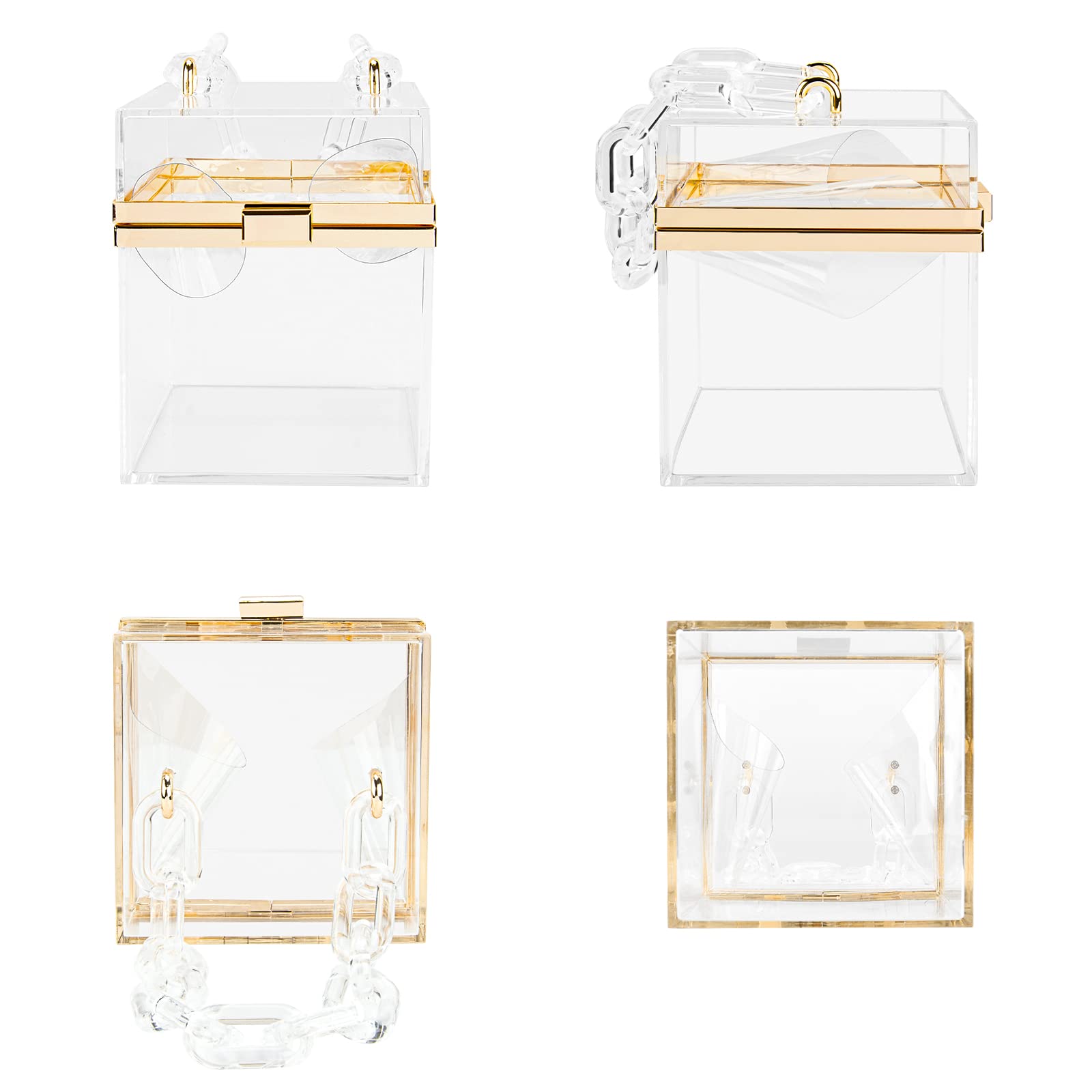 Women Acrylic Clutch Purse, Clear Square Box, Transparent Stadium-Approved Bag, Evening Party Dinner Handbag Medium