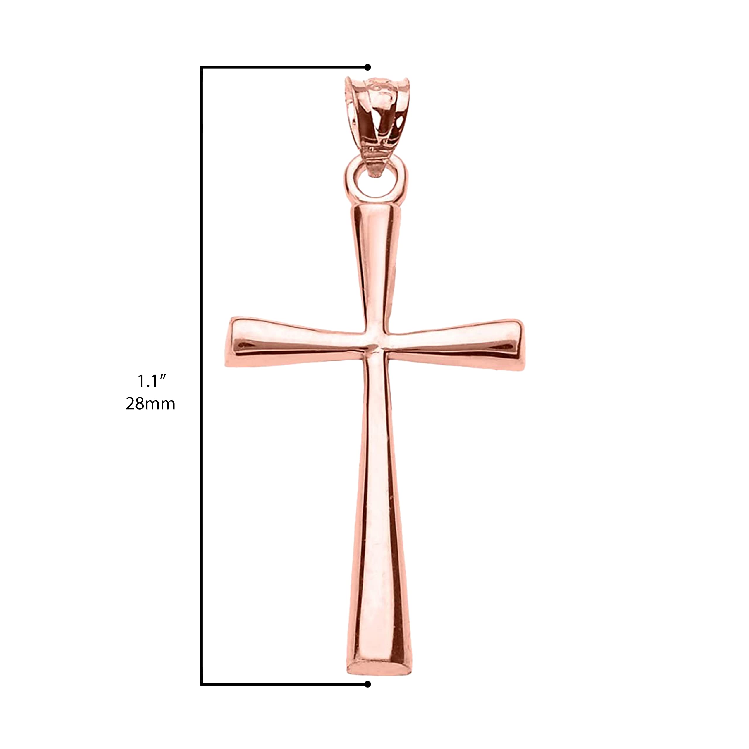 Religious Jewelry by FDJ 14K Rose Gold Simple Classic Flared Cross Pendant Necklace with Rolo Chain - 18"
