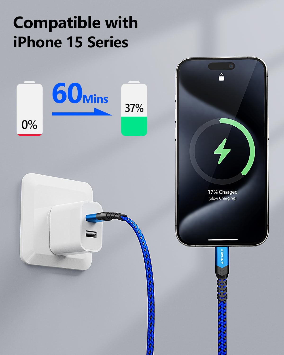 SUNGUY USB C Cable 1.5FT [3Pack], Flat USB-A 2.0 to USB C Cable 3A Fast Charge Data Transfer Cord Braided Compatible with Samsung Galaxy S23 S22 S20 S10, LG, Google Pixel, Moto G7 G8