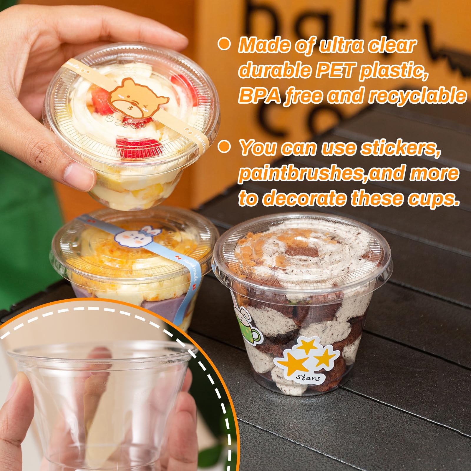 Qinsihwn 50 Pack 8 OZ Disposable Plastic Cups with Lids,Clear Dessert Cups Plastic Containers with Lids for Drink,Yogurt,Parfaits,Soups,Snacks,Salad,Fruit