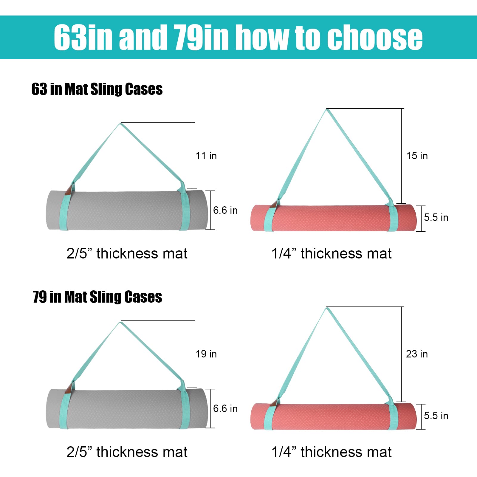 Yoga Mat Strap,Yoga mat holder,the Straps for yoga mat carrier and Exercise Mat (63inch, 01.Mint Green)